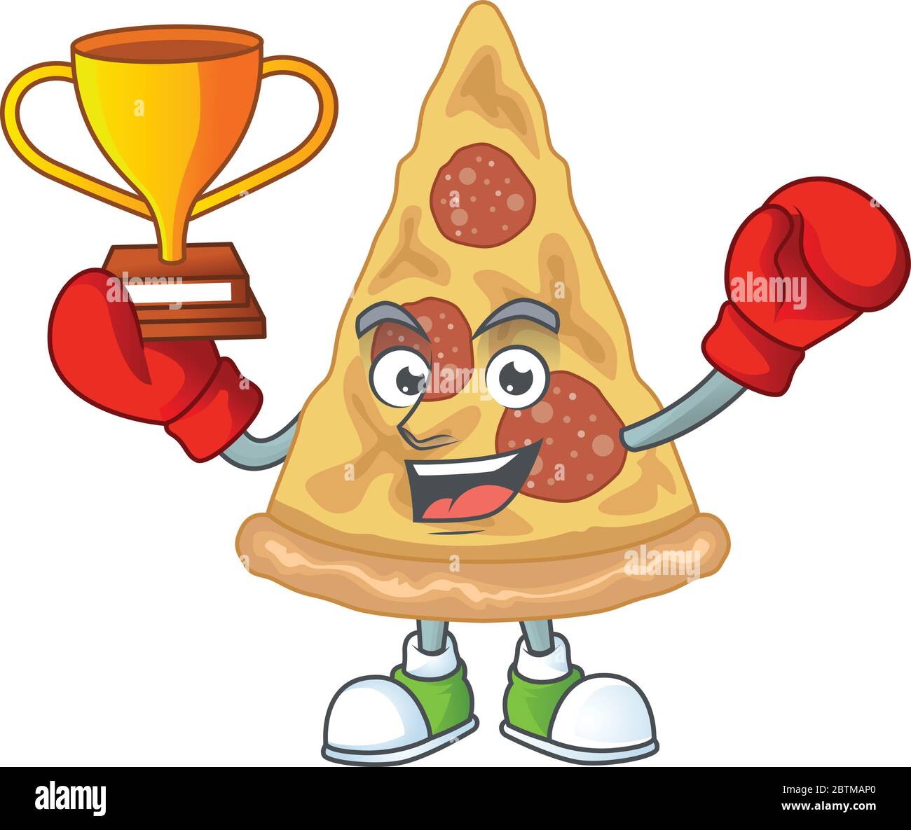 Proudly face of boxing winner slice of pizza cartoon character design ...