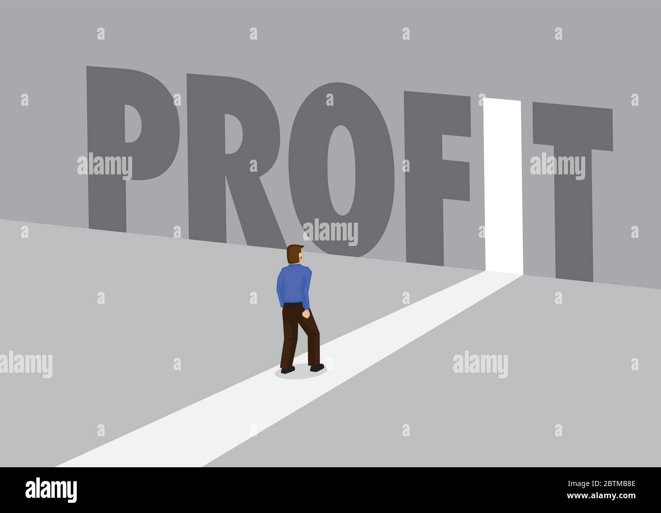Businessman walking towards a light path with the text profit. Business ...