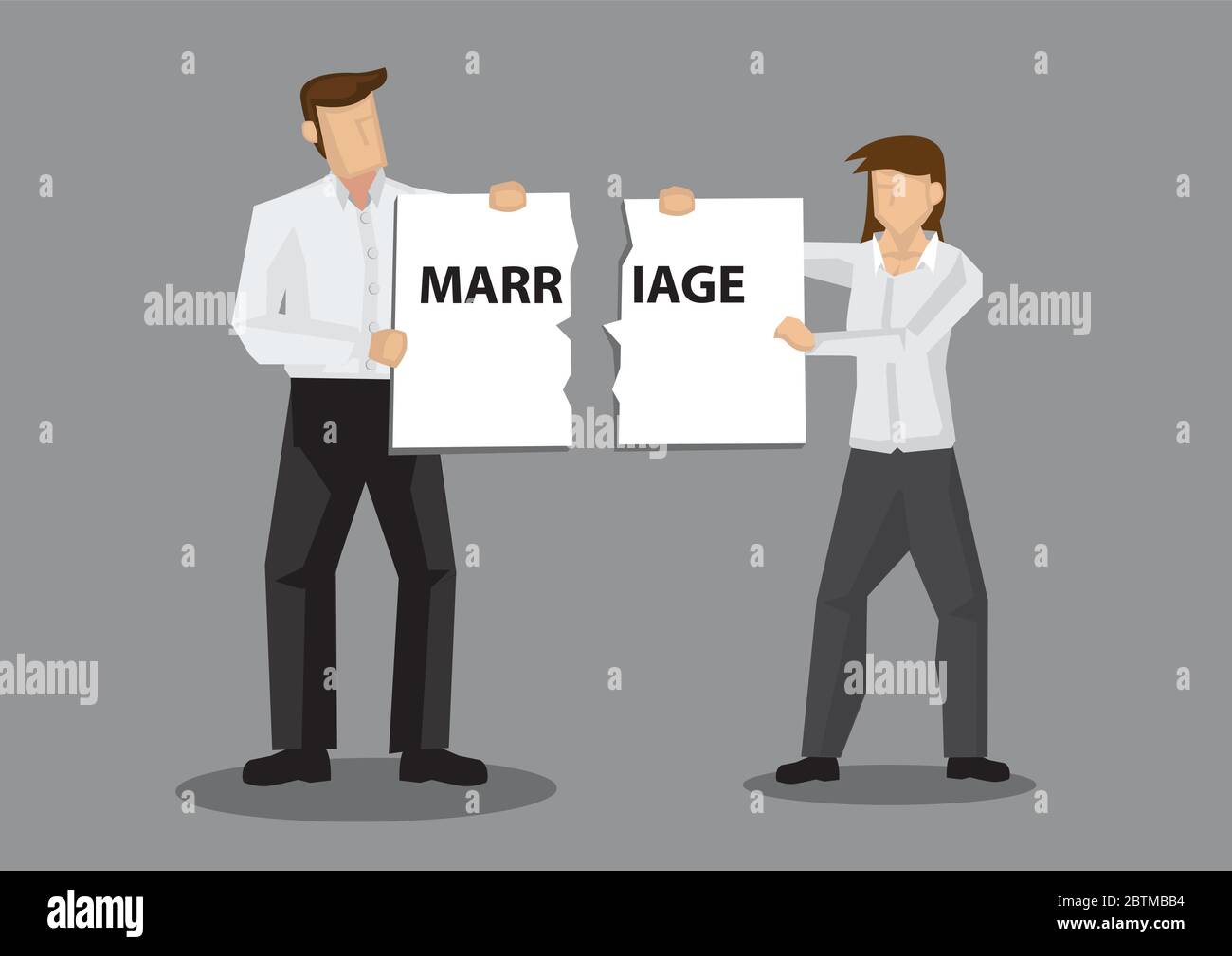 Couple holding a torn sign with text Marriage. Creative vector ...