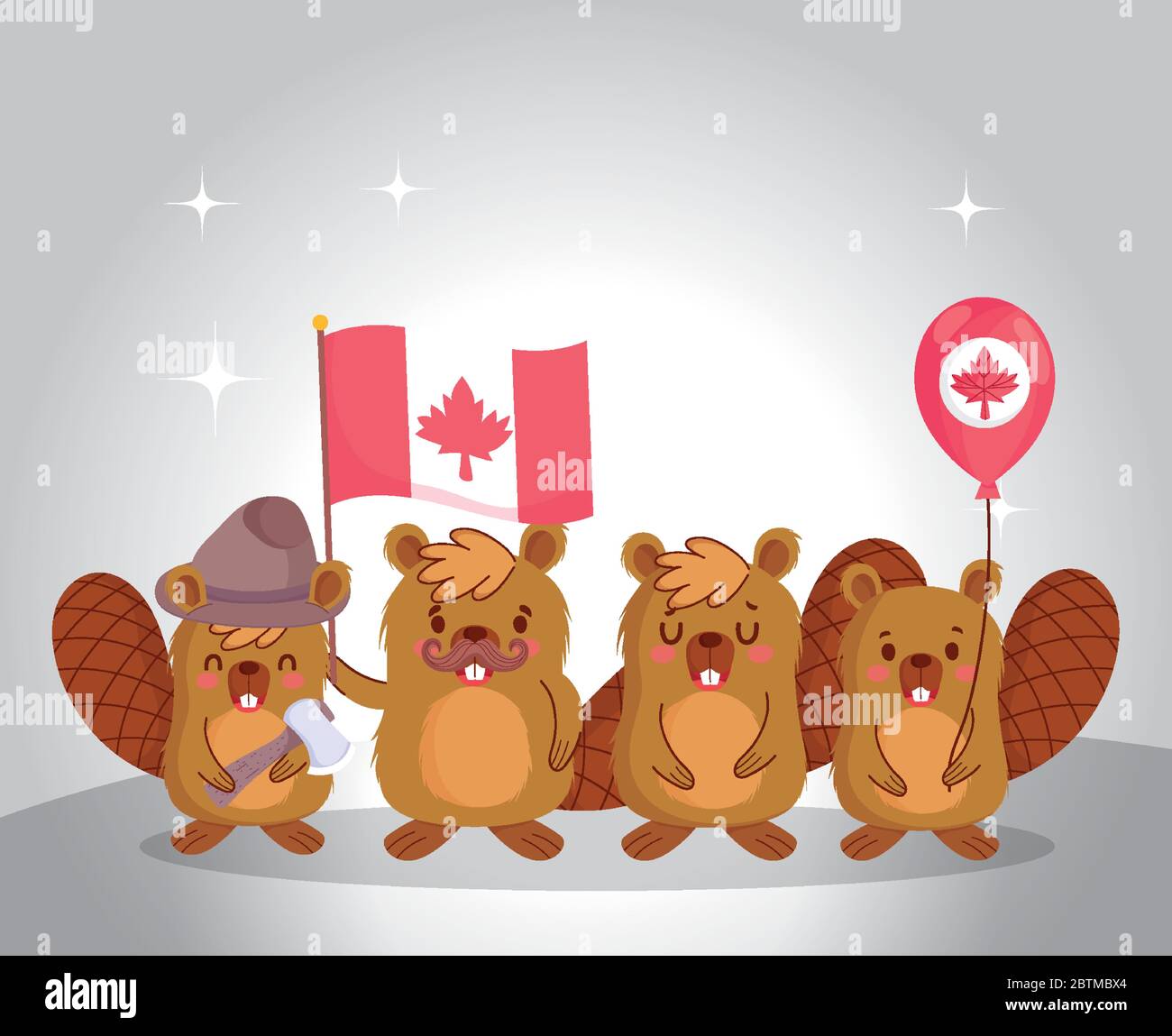 Beavers with canadian flag and balloon design, Happy canada day holiday ...