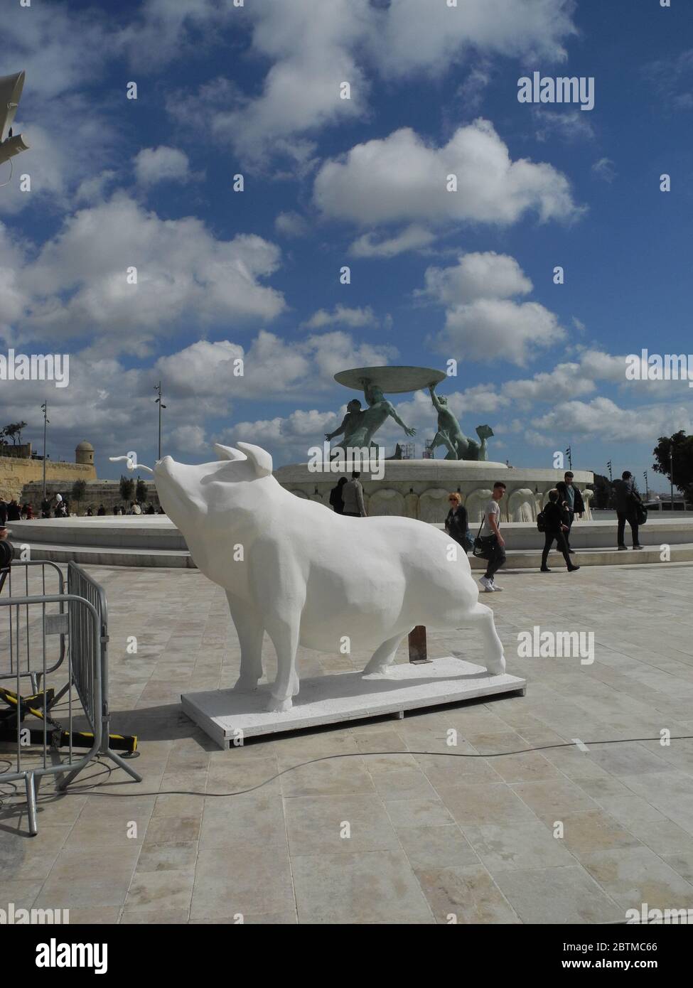 TRITON FOUNTAIN STREET SCULPTURE PIG VALETTA MALTA CITY GATE Stock ...