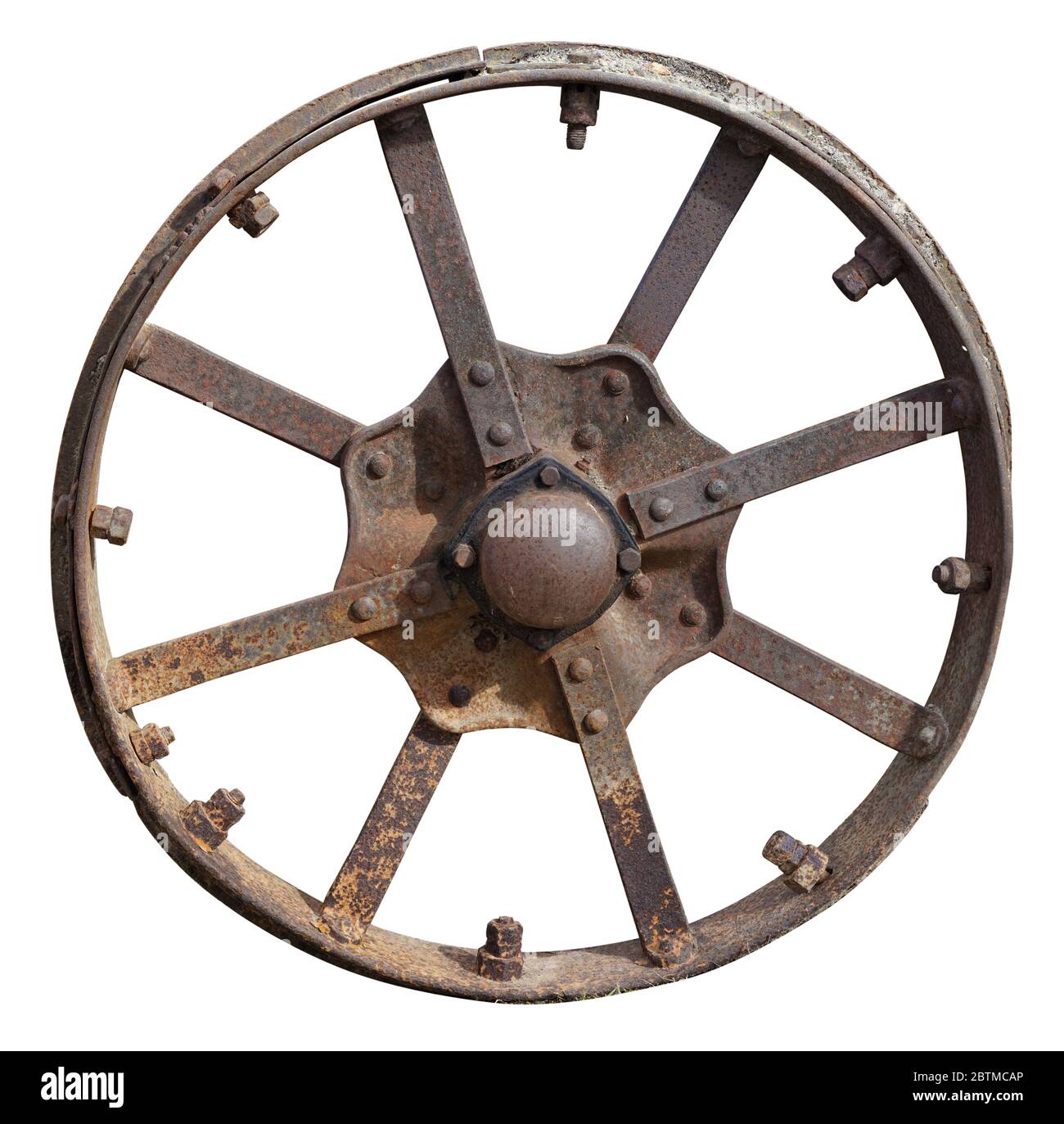 Rusty metal retro wheel from an agricultural tractor machinery ...