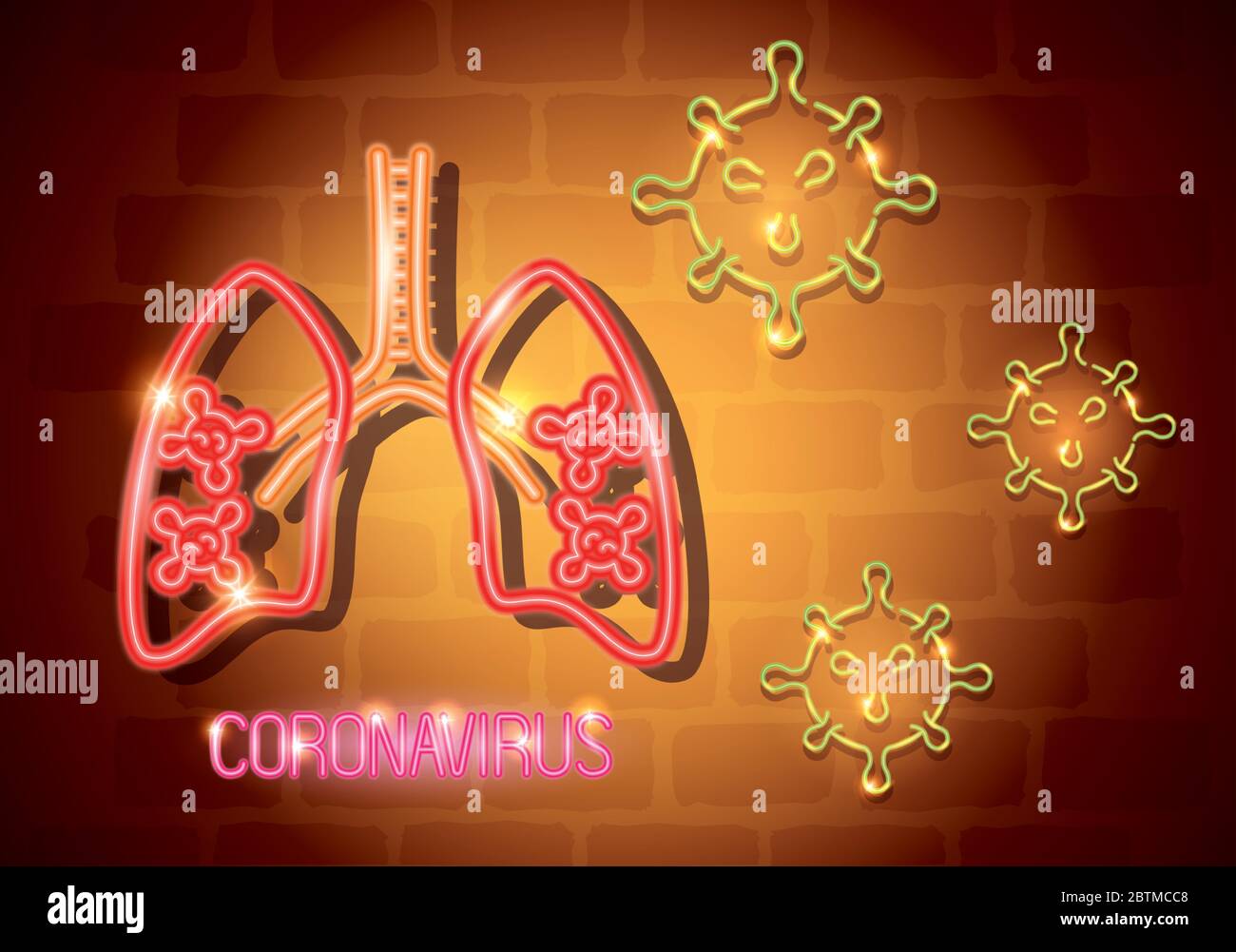 neon light symbol covid 19 coronavirus, with lungs, dangerous pandemic ...