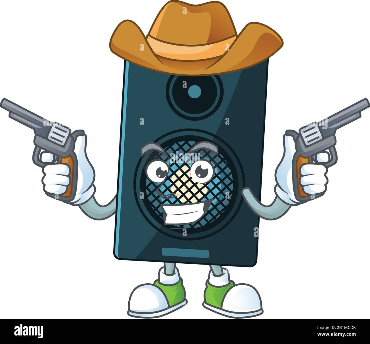 A masculine cowboy cartoon drawing of sound system holding guns Stock ...
