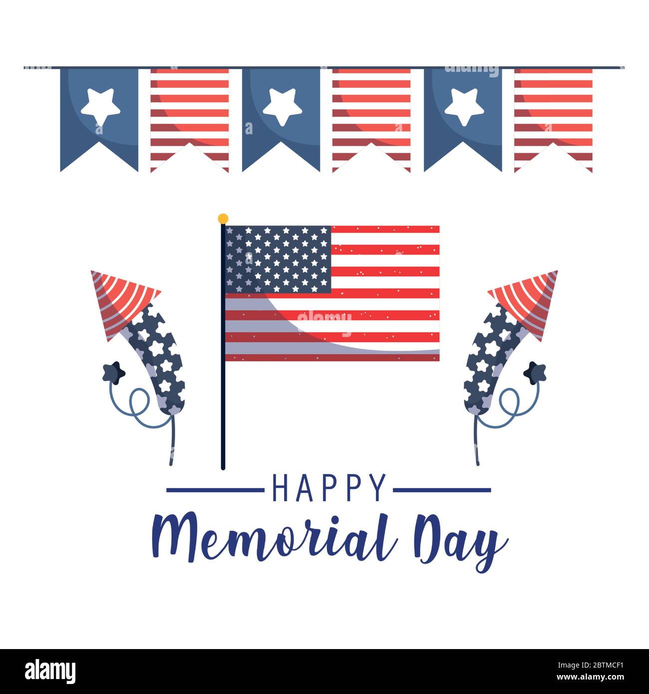 Flag fireworks and banner pennant design, Memorial day holiday and ...