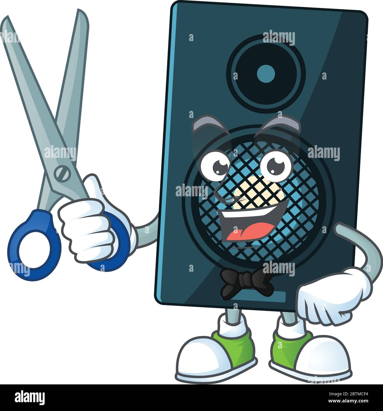 A picture of sound system Barber cartoon character working with scissor ...