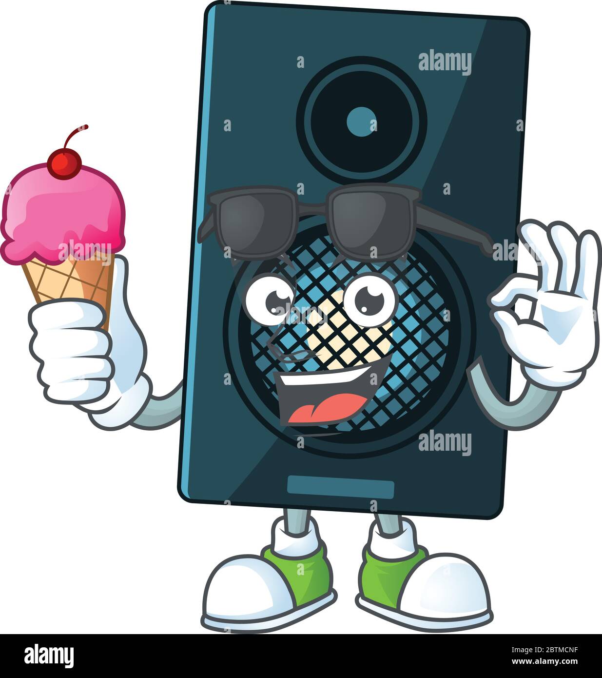 Happy face of sound system cartoon mascot having an ice cream Stock ...