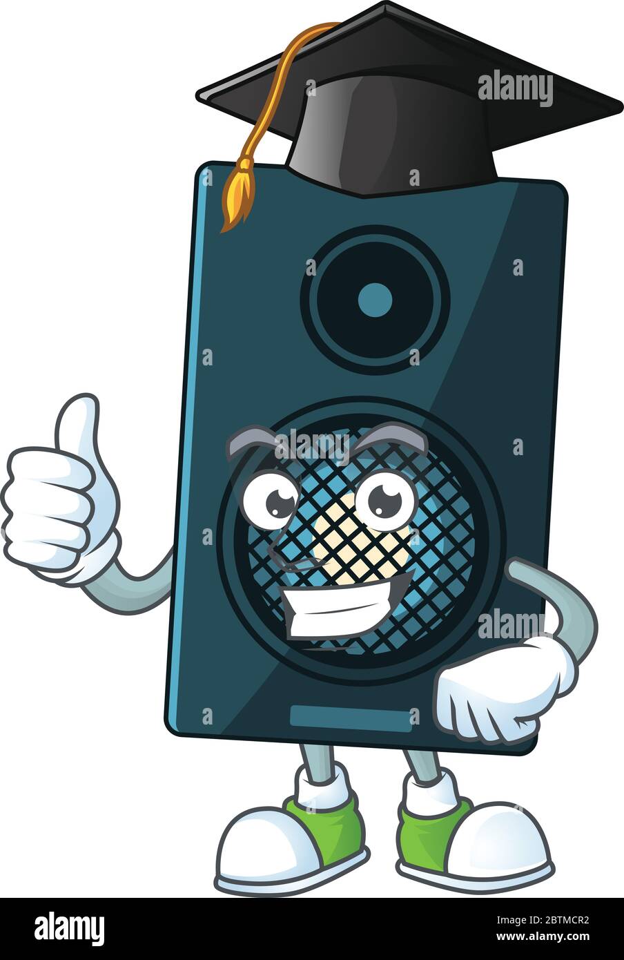 Happy face Mascot design concept of sound system wearing a Graduation ...
