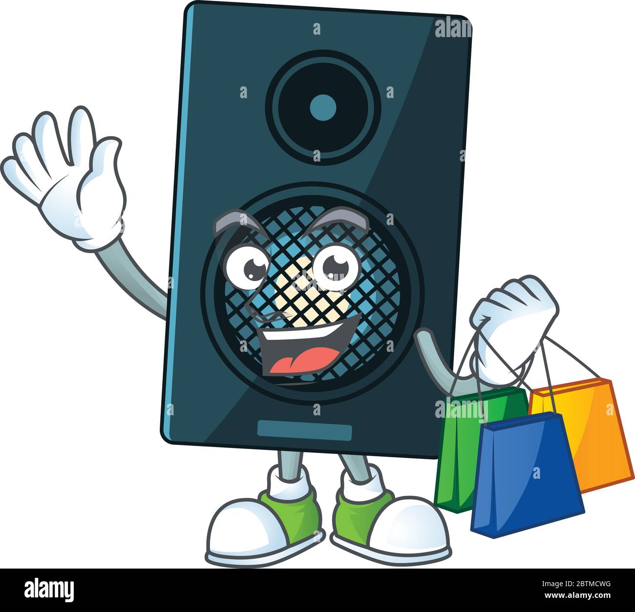 Happy rich sound system Caricature picture with shopping bags Stock ...