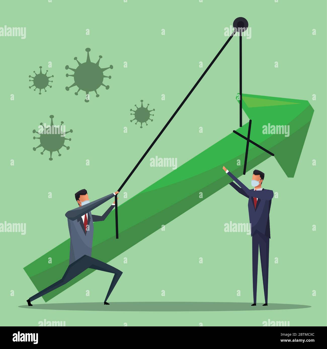 businessmen wearing medical mask lifting arrow success Stock Vector ...