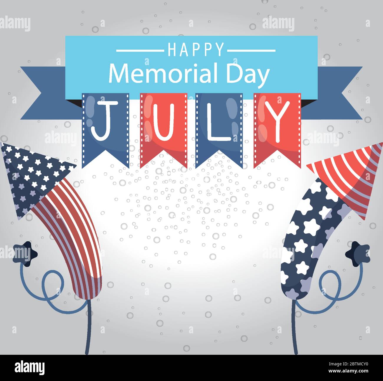 Fireworks with ribbon and banner pennant design, Happy memorial day ...