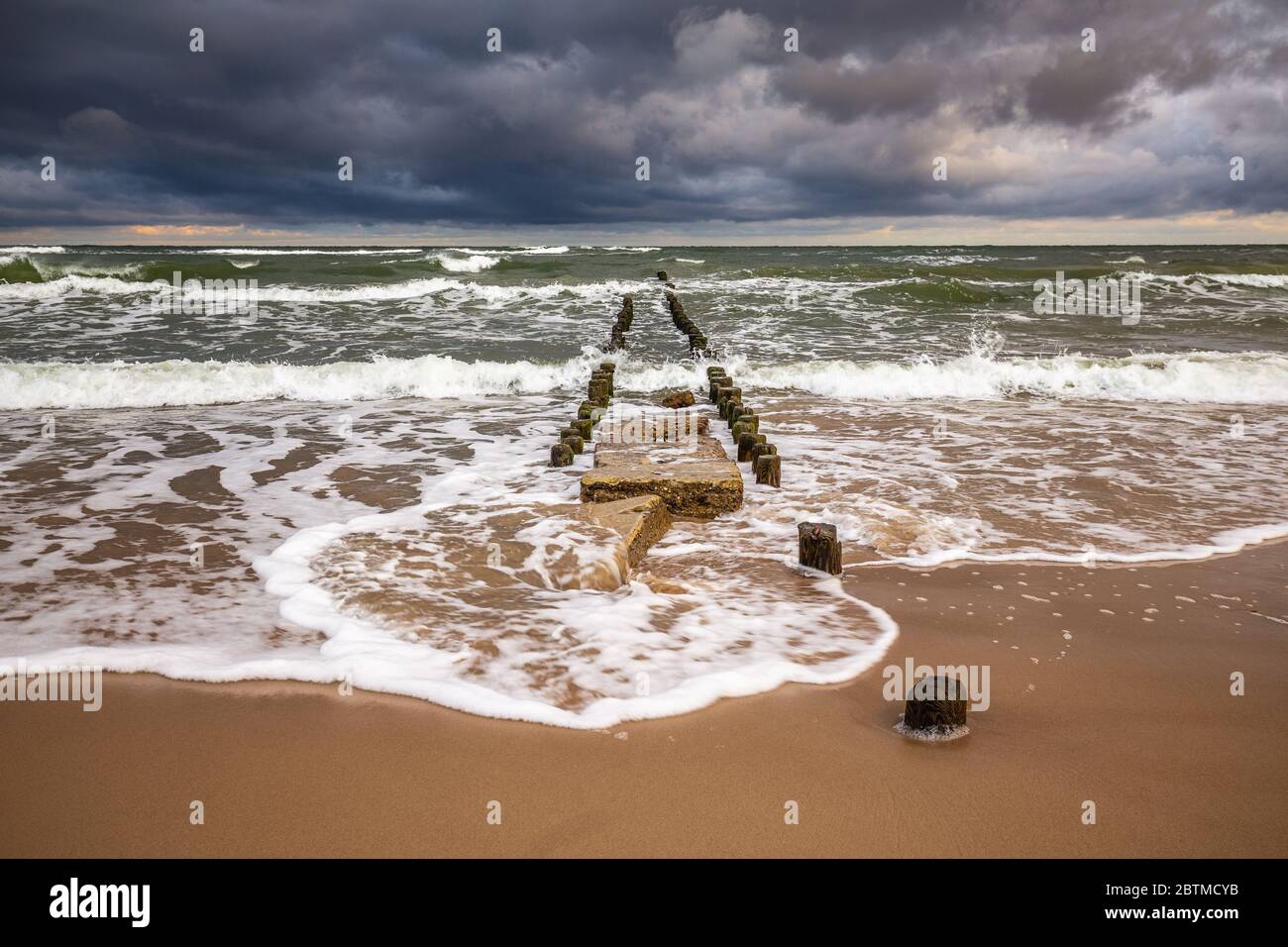 Baltic sea on the Polish coast with wavebreaker Stock Photo - Alamy