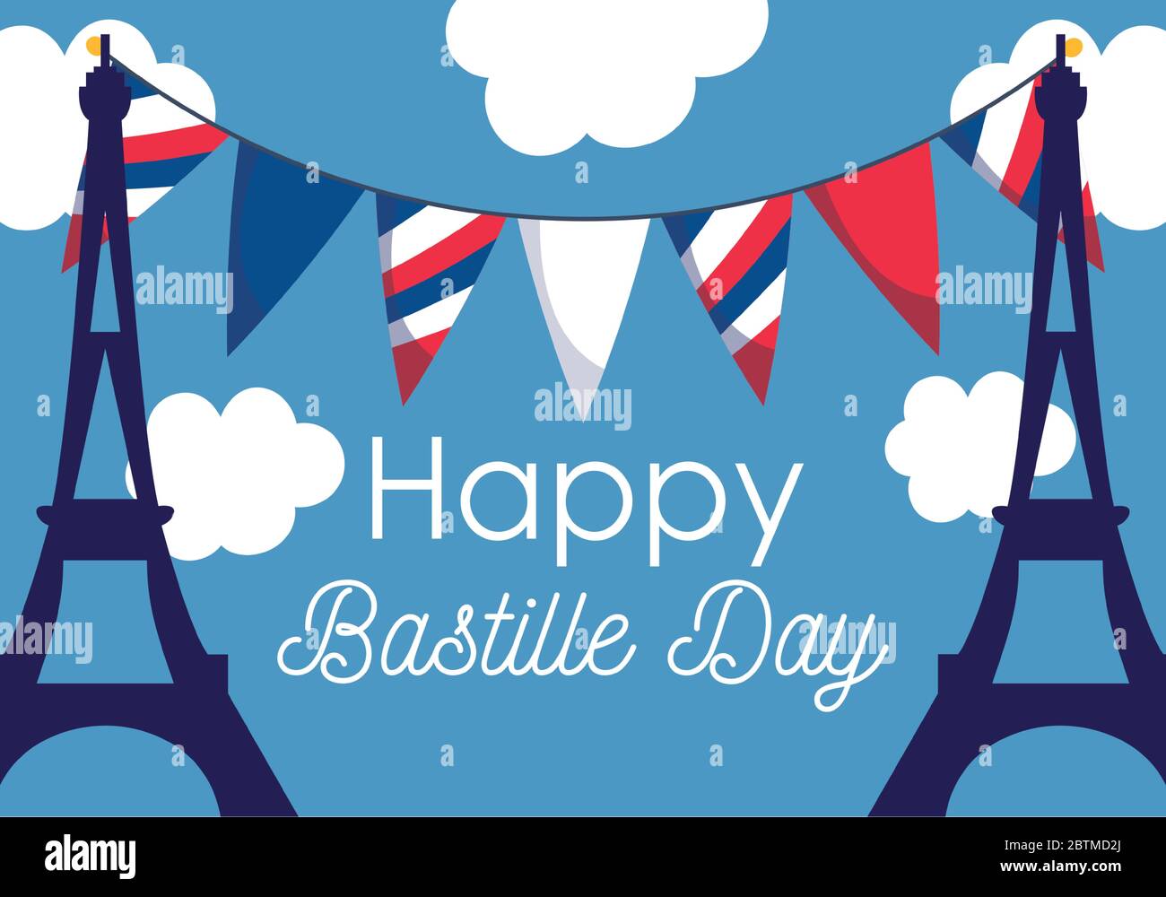 france eiffel towers with banner pennant design, Happy bastille day and ...