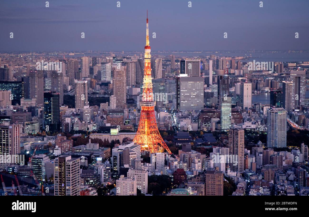 Japan ,Tokyo City, Minato Ku skyline, Tokyo Tower Stock Photo - Alamy