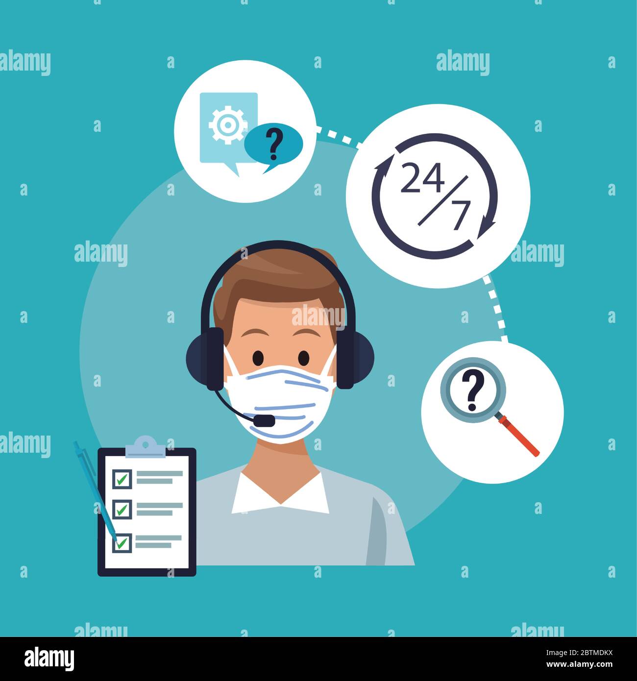 call center support male worker wearing medical mask Stock Vector Image ...