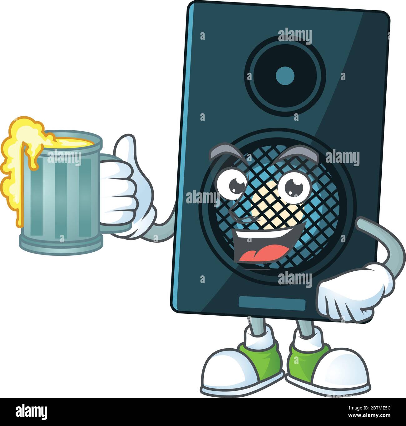 A cheerful sound system cartoon mascot style toast with a glass of beer ...