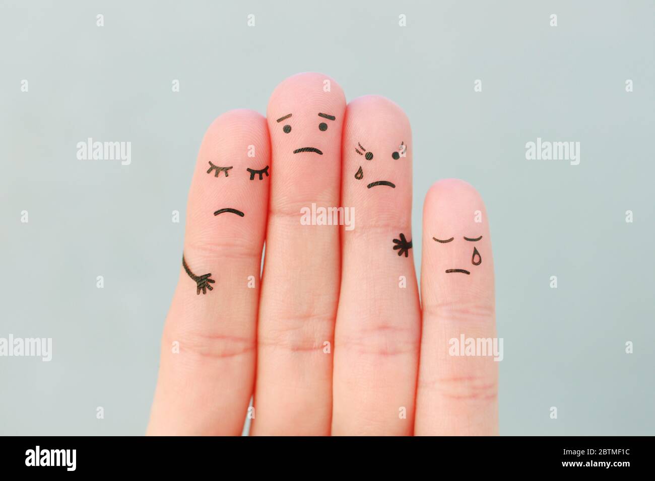 Fingers art of sad family. Concept of support in difficult situations ...