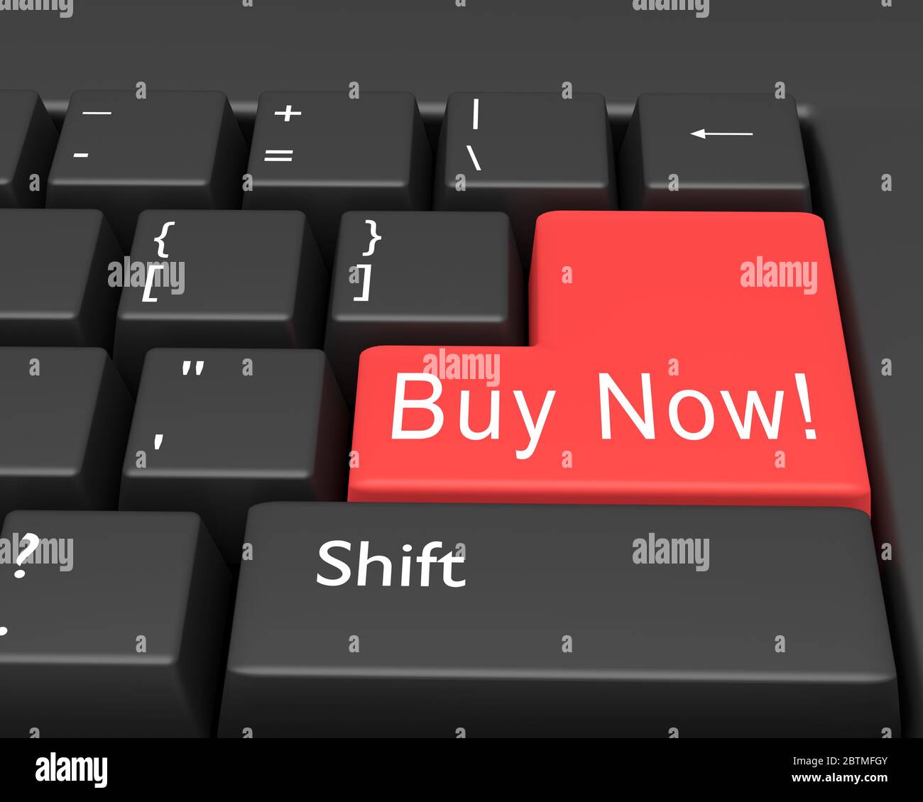 Words "Buy Now!" written on a computer keyboard. Conceptual image on a computer key Enter. 3d ...