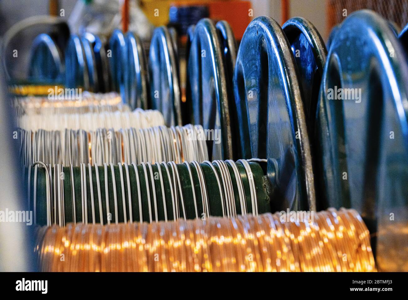 Production of copper wire, cable in reels at factory. Cable factory ...