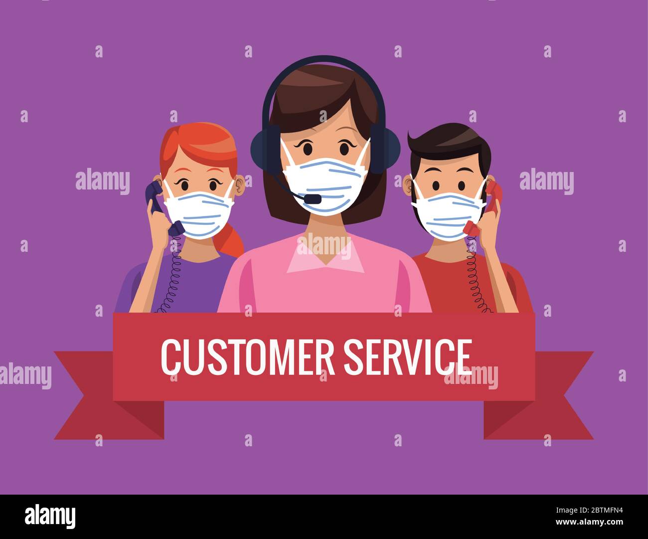 call center support workers wearing medical mask Stock Vector Image ...