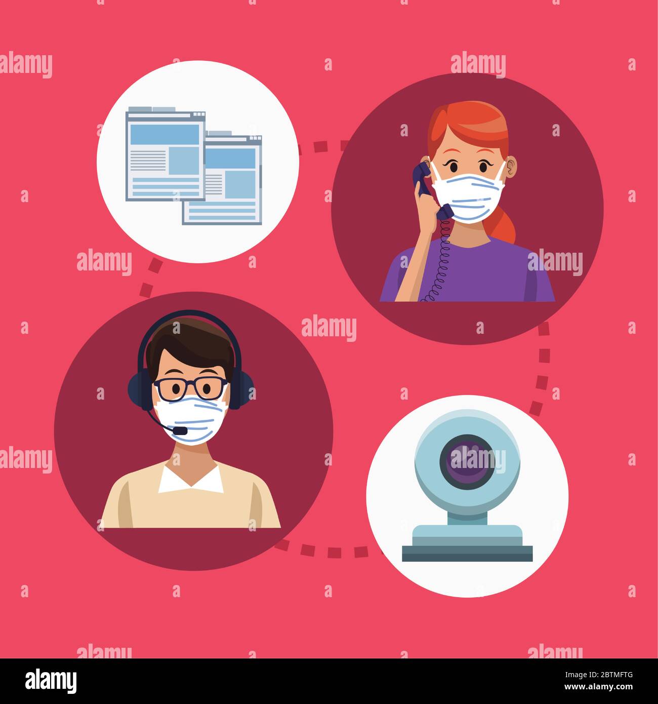 call center support couple workers wearing medical mask Stock Vector ...