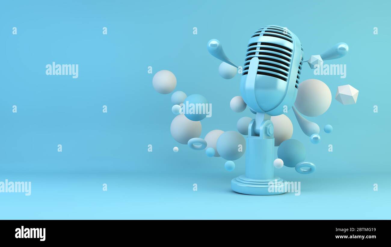 Blue microphone surrounded by geometric shapes 3d rendering Stock Photo ...