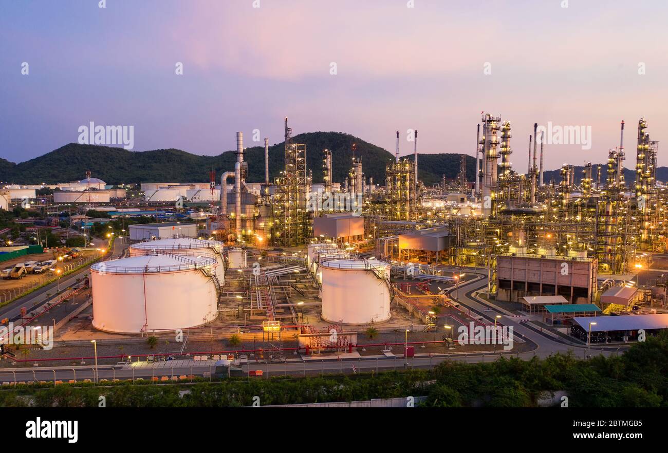 Aerial view drone of oil storage tank with oil refinery factory ...