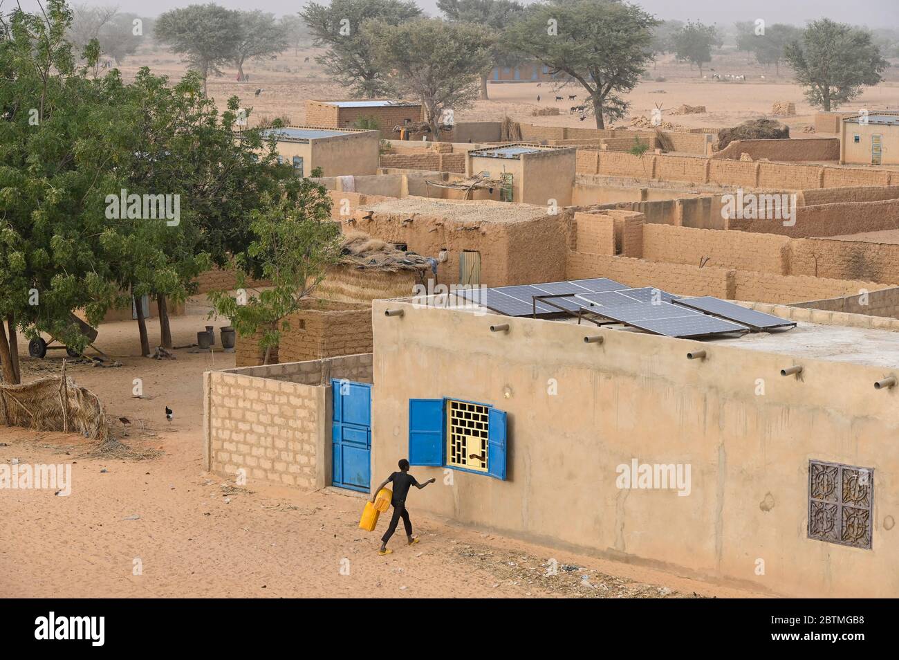 NIGER, Maradi, village Dan Bako, clay houses and cement buildung with ...