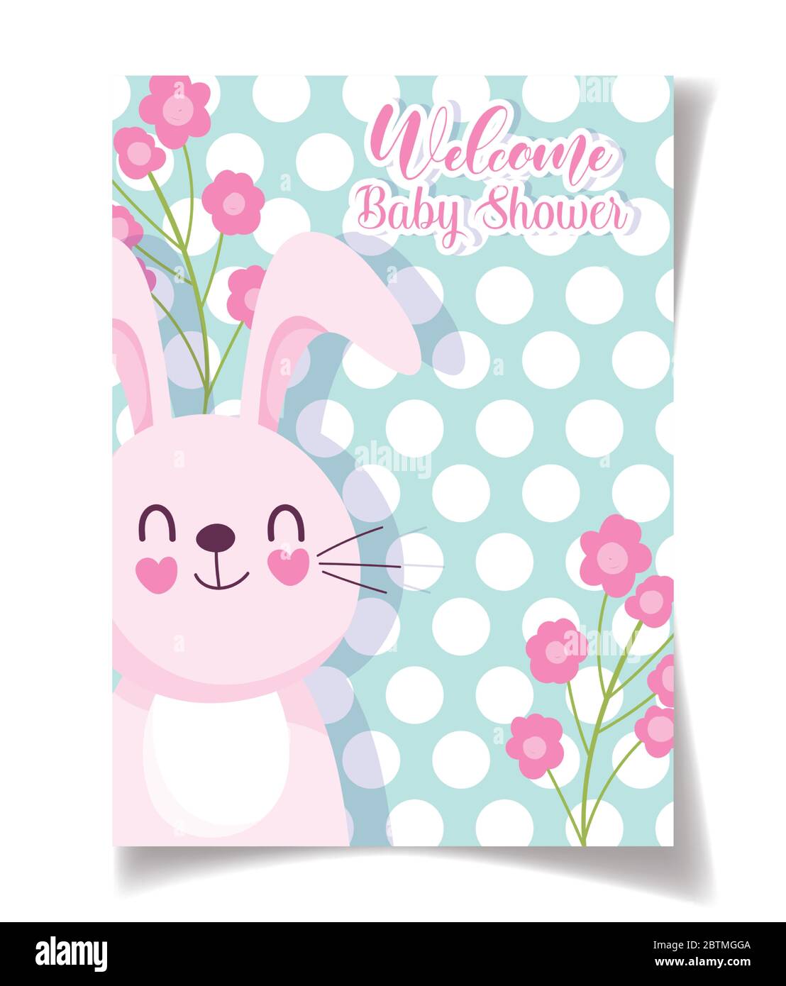 baby shower rabbit and flowers celebration card, welcome invitation ...
