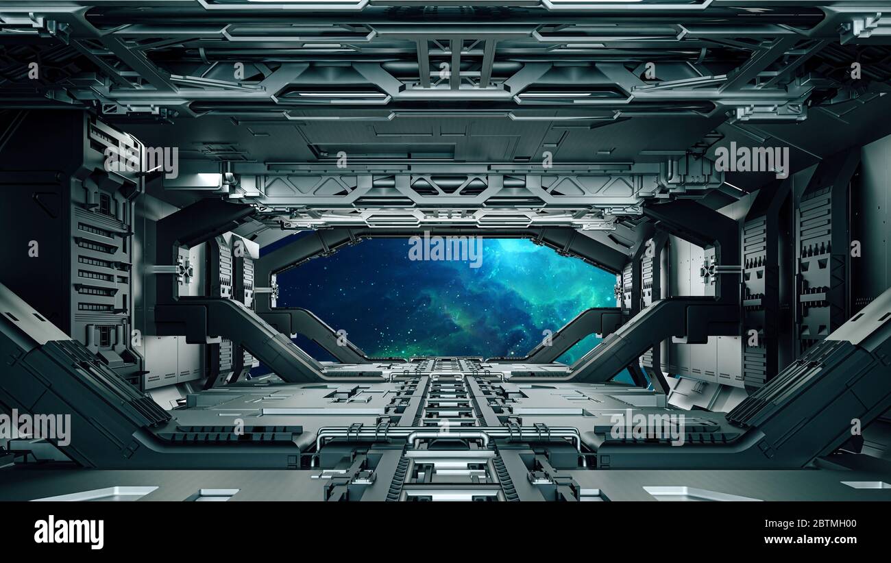 3d futuristic space facility corridor Stock Photo - Alamy
