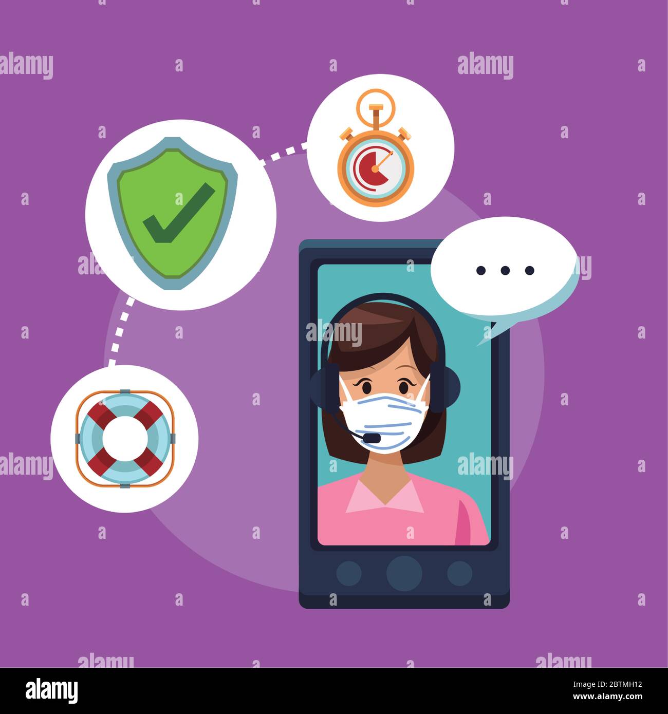 call center support female worker wearing medical mask Stock Vector ...