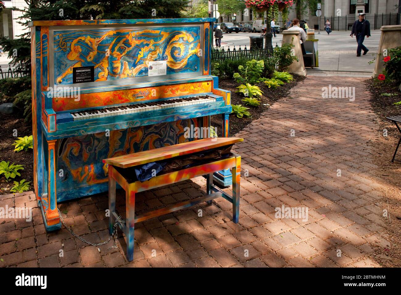 Horizontal shot of the colorful Piano's parade at Connors Park, Chicago ...
