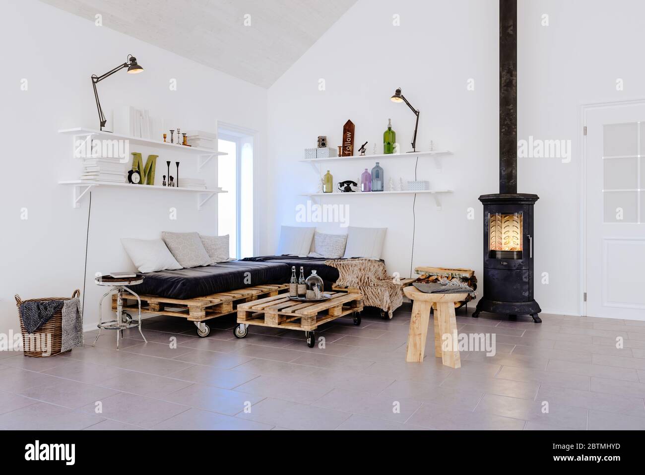 3d beautiful scandinavian interior design Stock Photo - Alamy