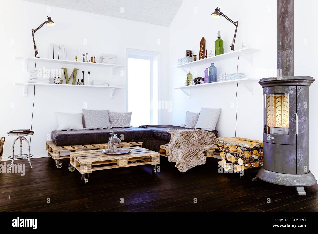 3d beautiful scandinavian interior design Stock Photo - Alamy