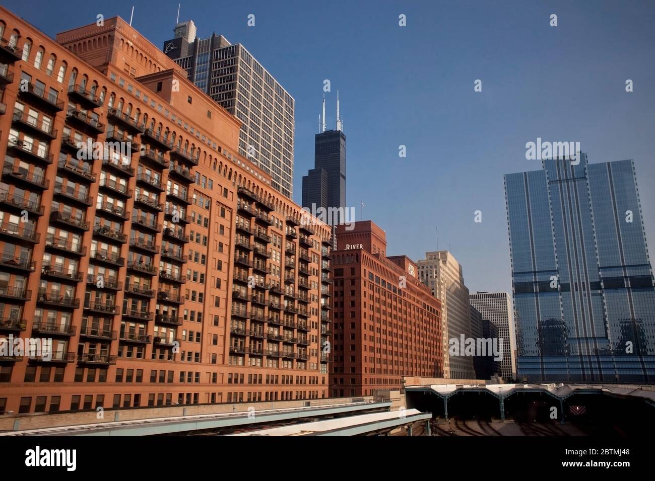Horizontal panoramic view of the West Loop with the The Gogo Building ...