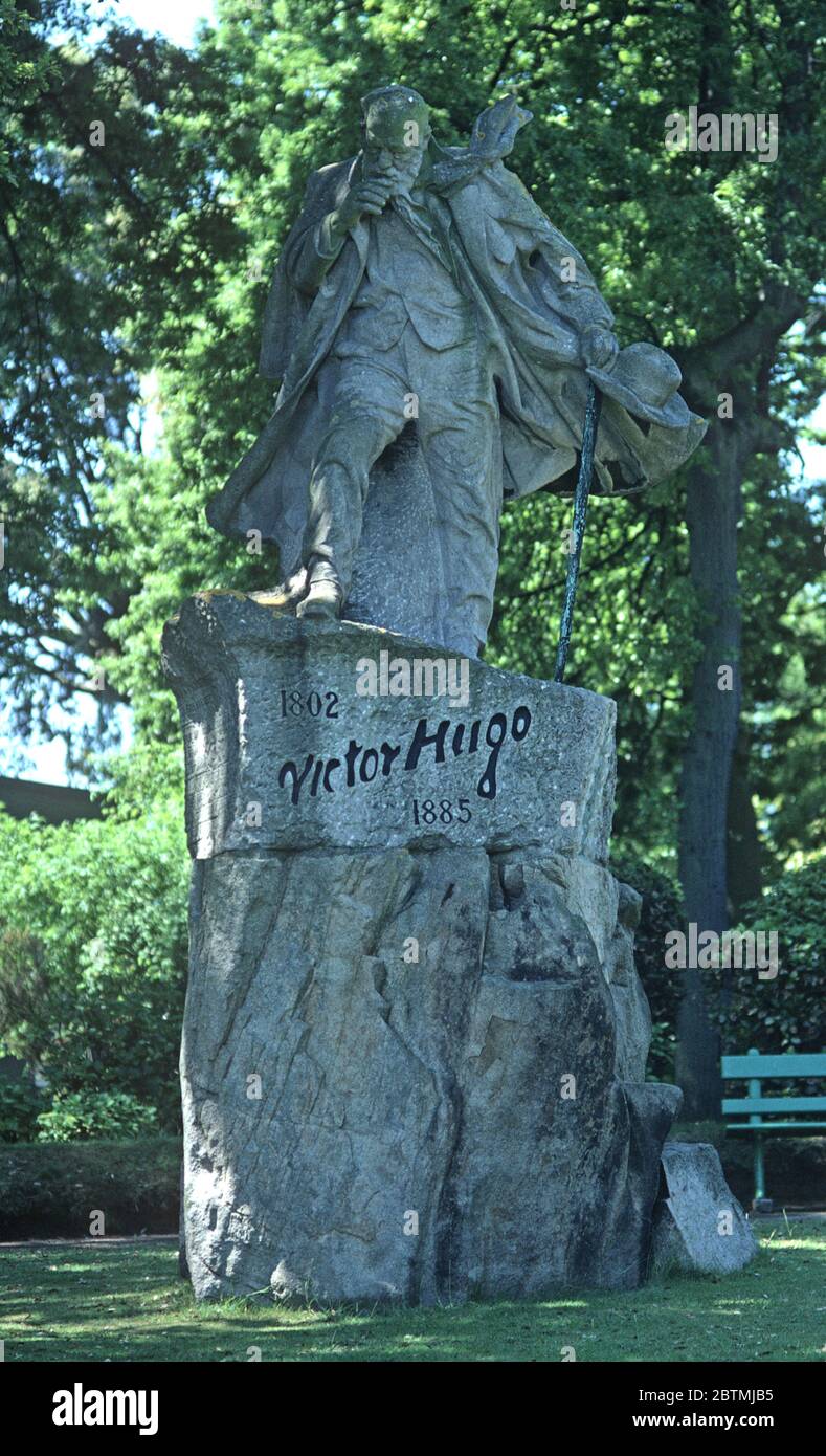 Statue of Victor Hugo outside his Hauteville House , St Peter Port ...