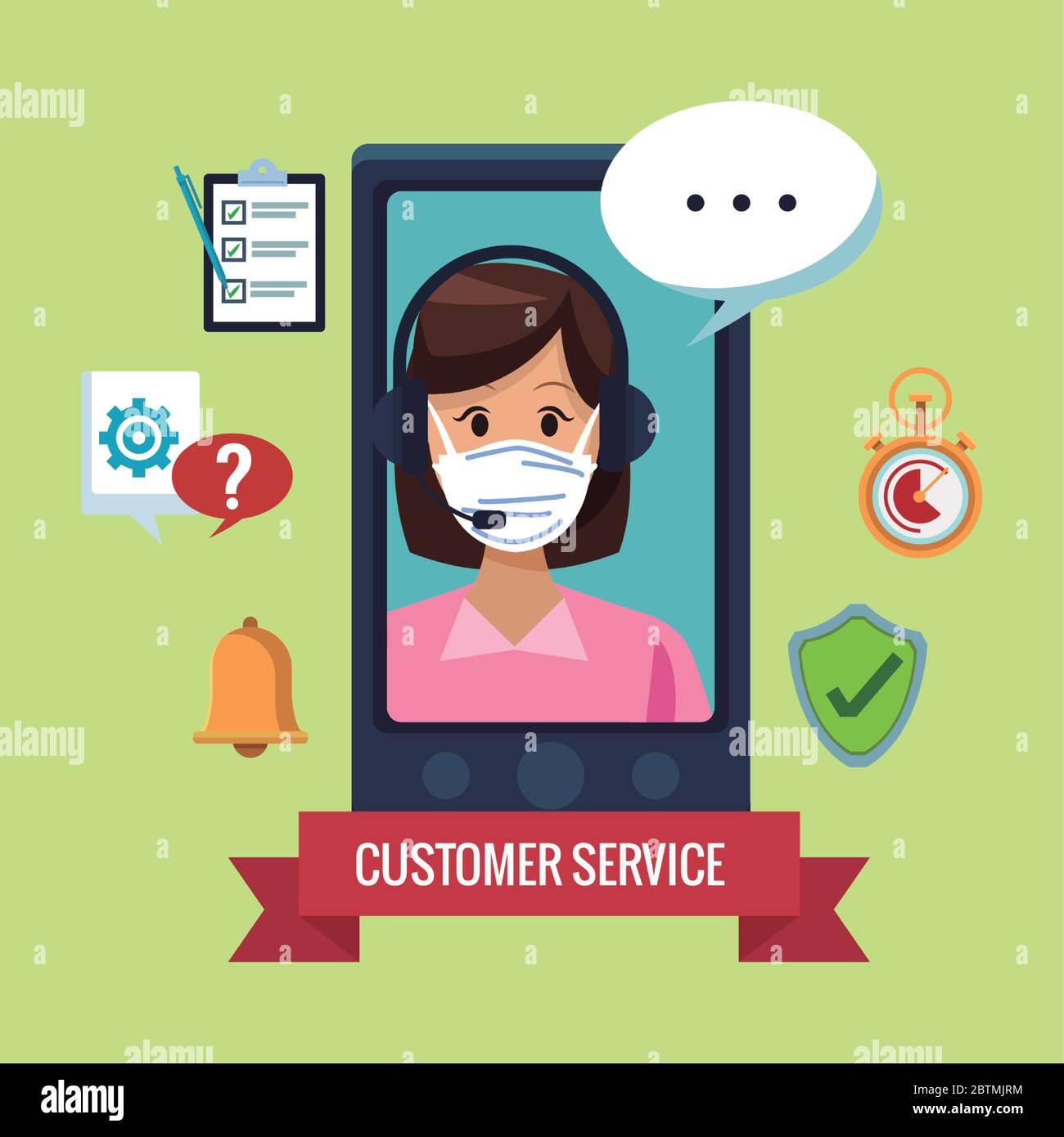 call center support female worker wearing medical mask Stock Vector ...