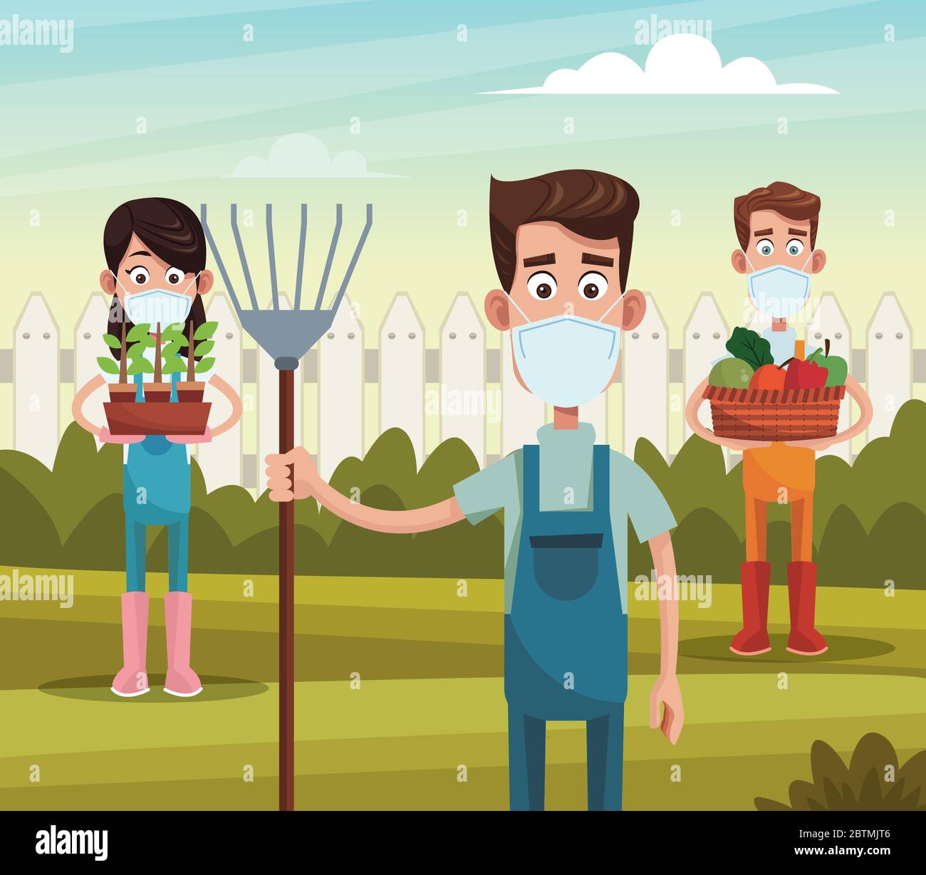 farmers wearing medical masks scene Stock Vector Image & Art - Alamy