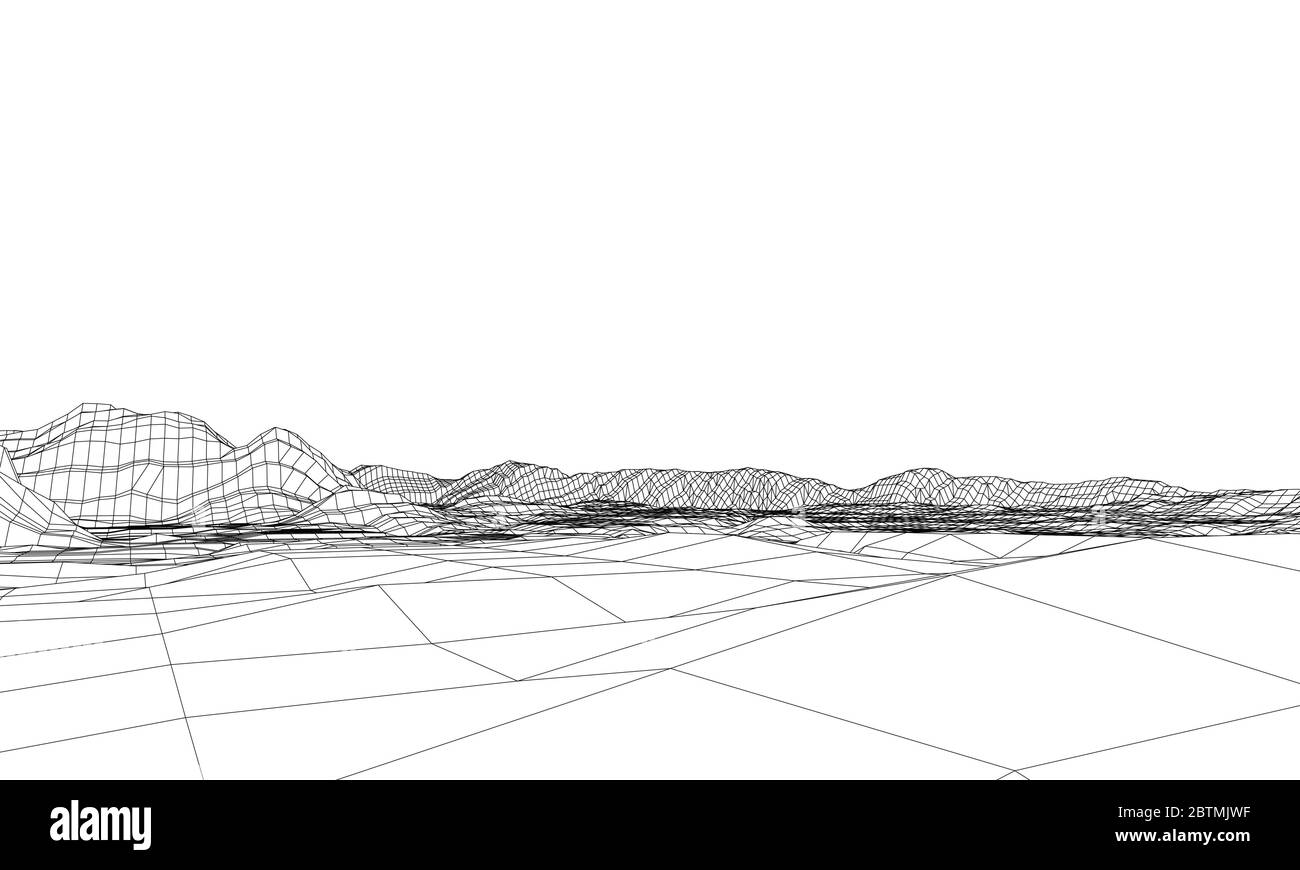 Abstract 3d wire-frame landscape. Blueprint style Stock Vector Image ...