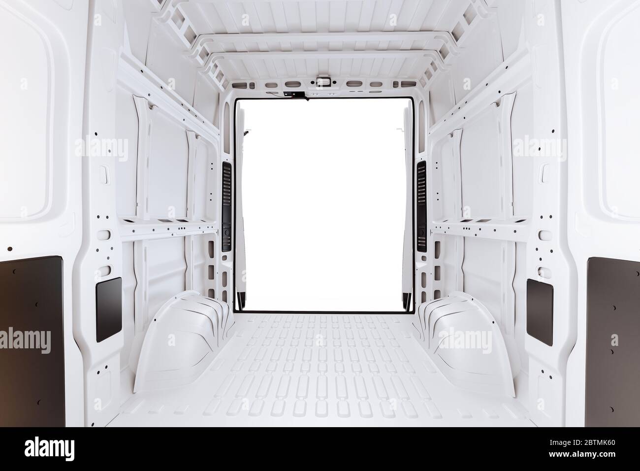 3d render of white van vehicle inside, on white background Stock Photo ...