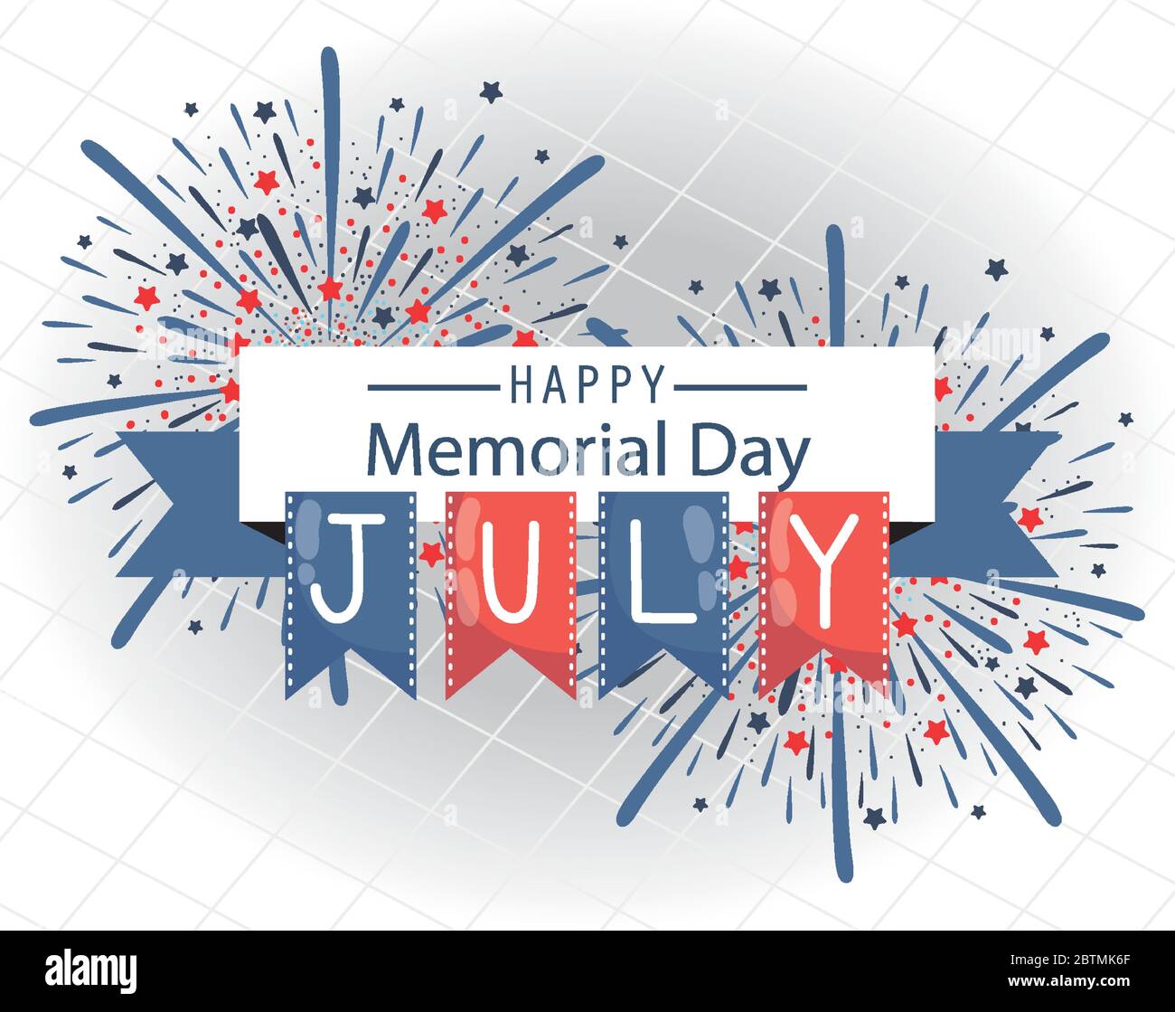Fireworks with ribbon and banner pennant design, Happy memorial day ...
