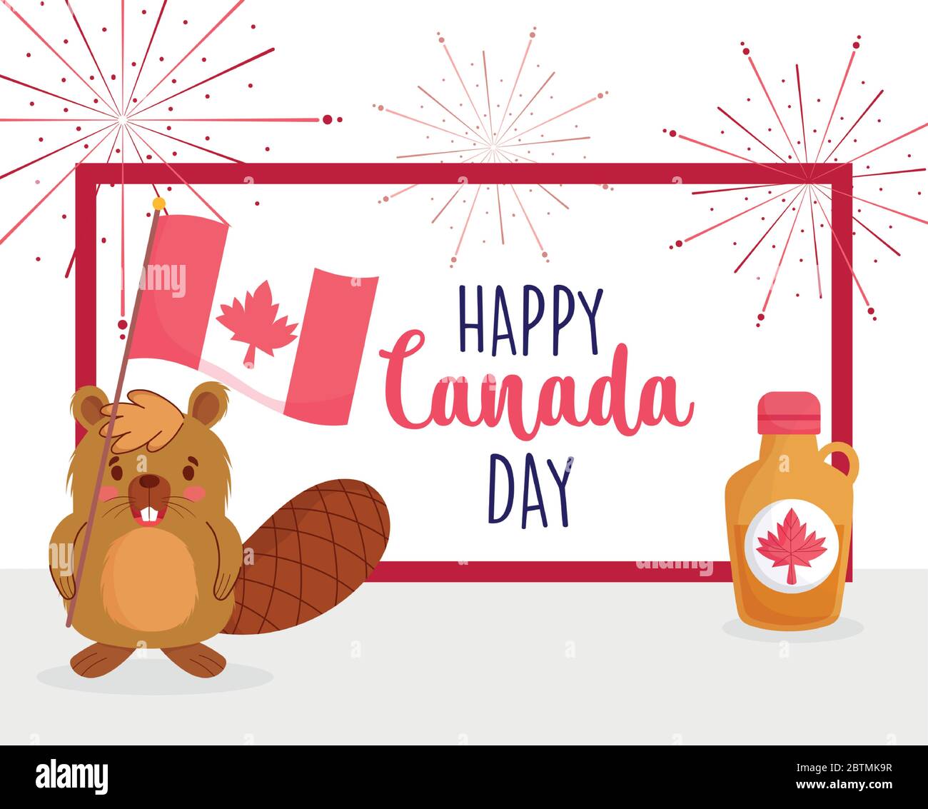 Beaver with canadian flag and maple syrup design, Happy canada day ...