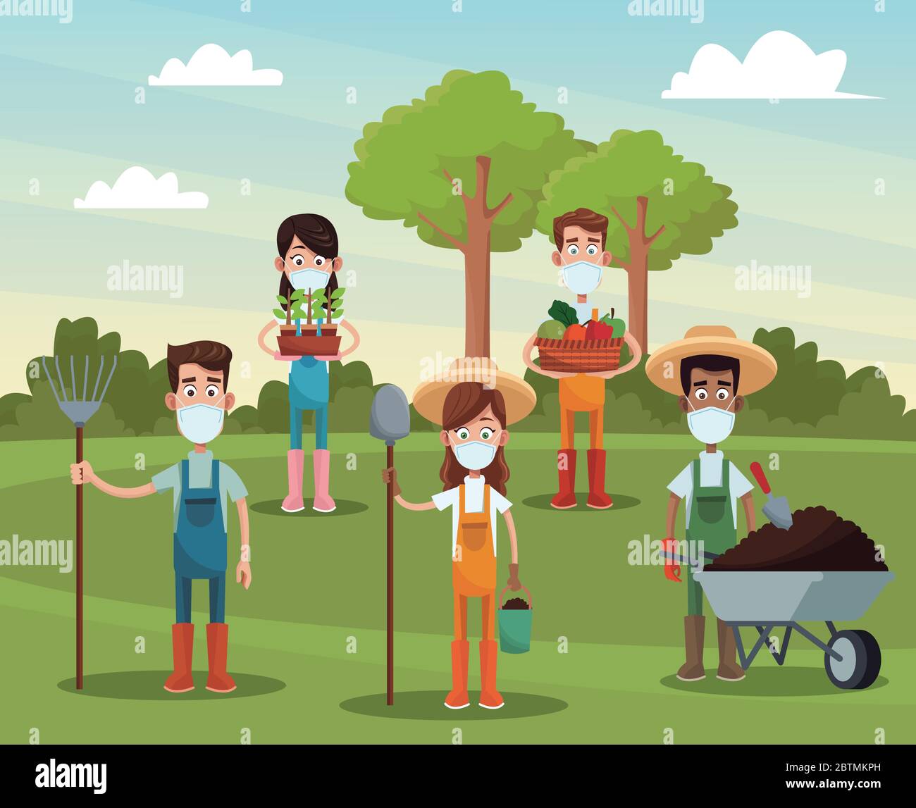 farmers wearing medical masks scene Stock Vector Image & Art - Alamy