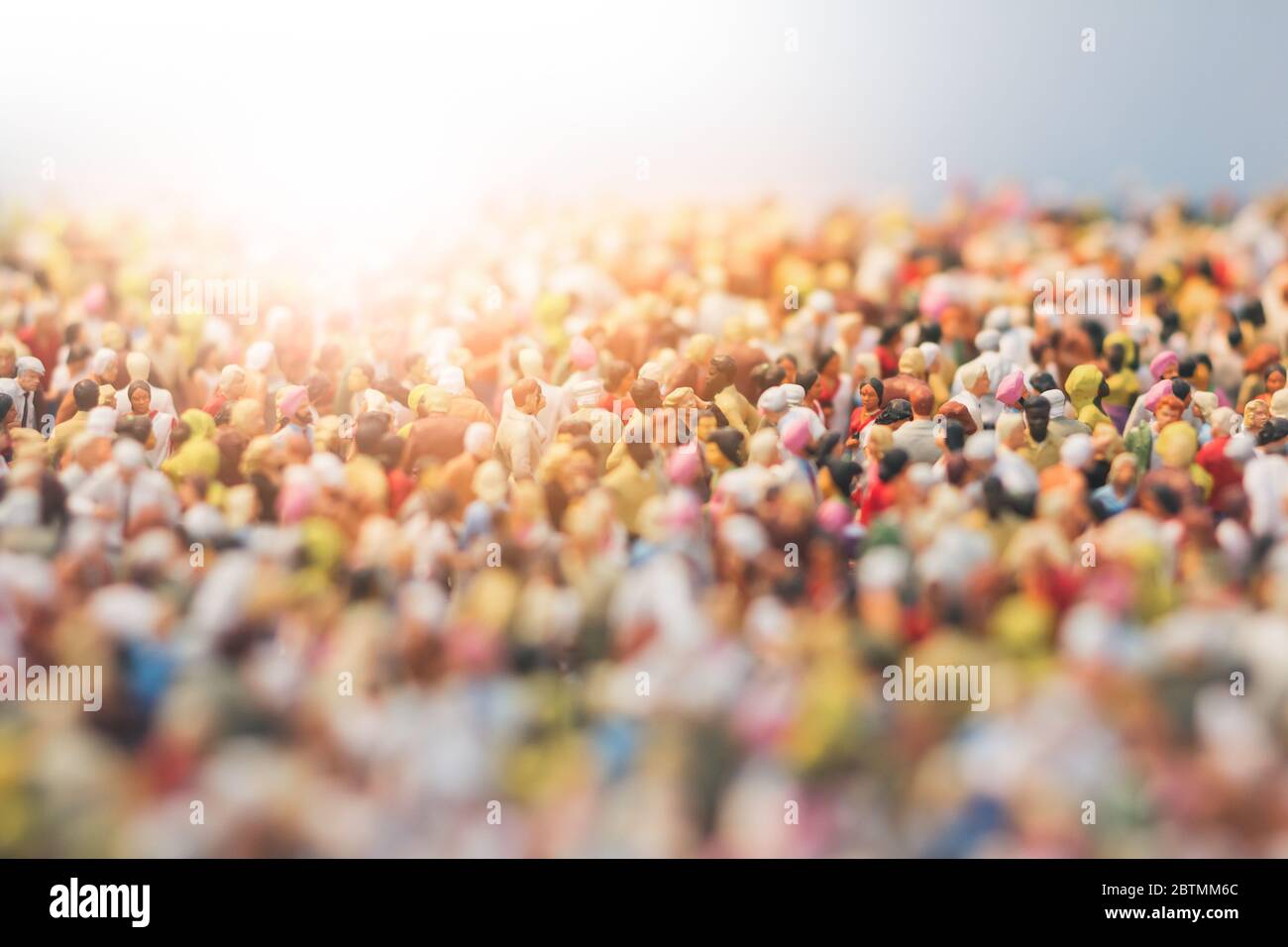 Colorful miniature crowd in the Sun. Multiracial gathering of people ...