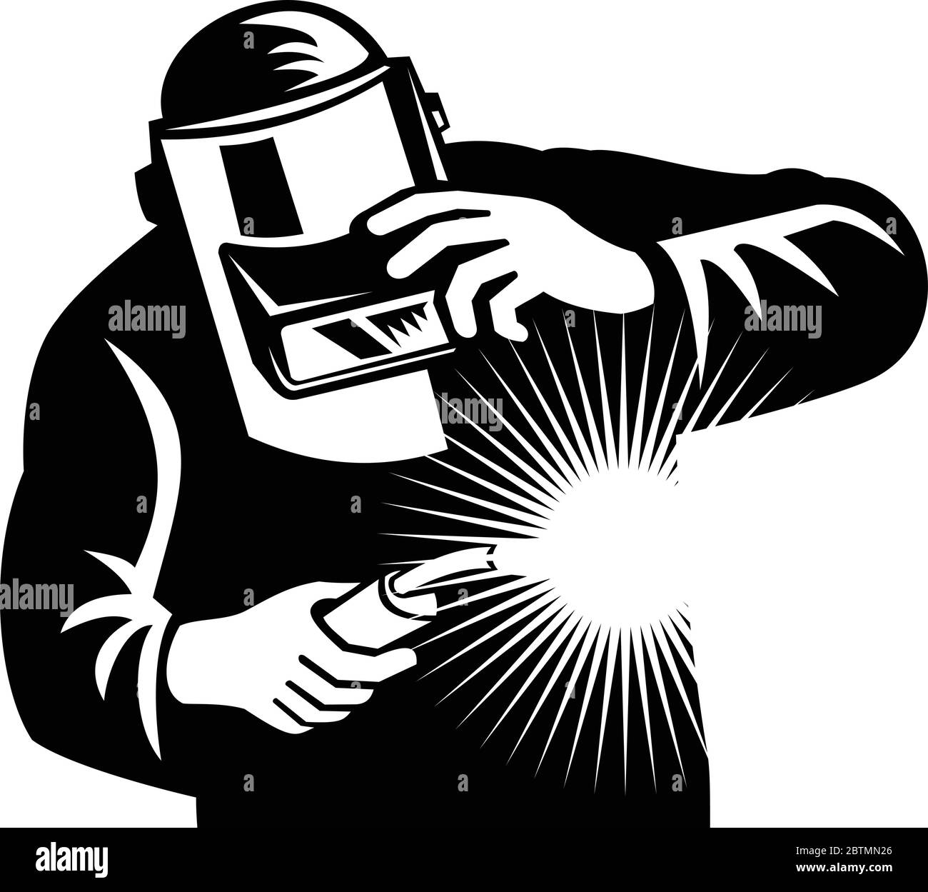 Illustration of welder worker working using welding torch viewed from ...