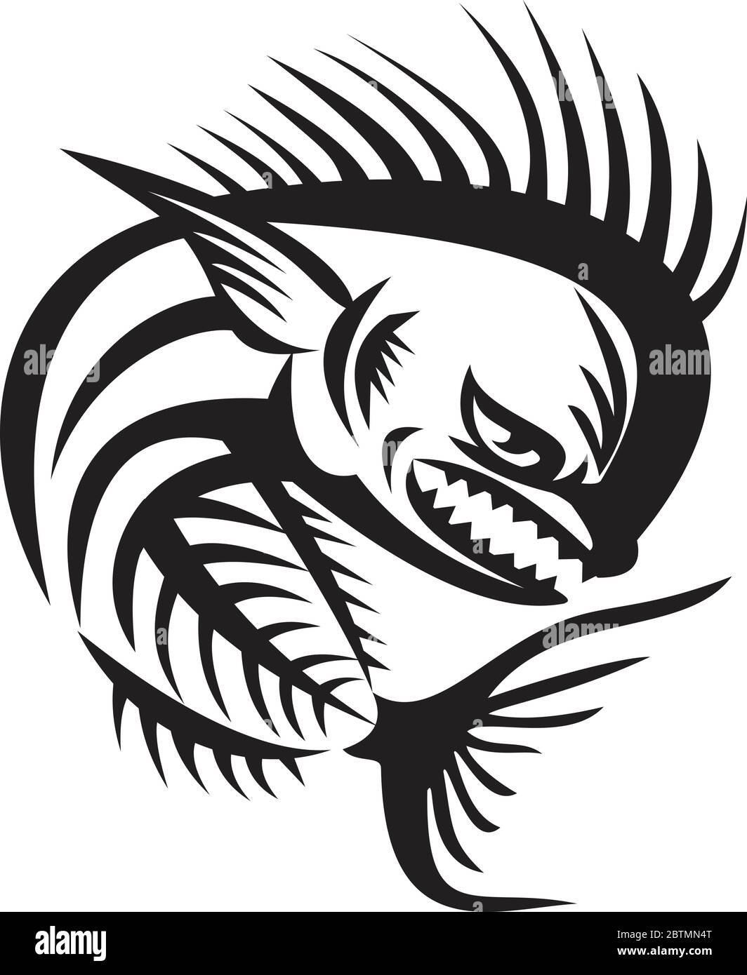 Illustration of a skeleton of an angry mahi-mahi, dorado or dolphinfish ...