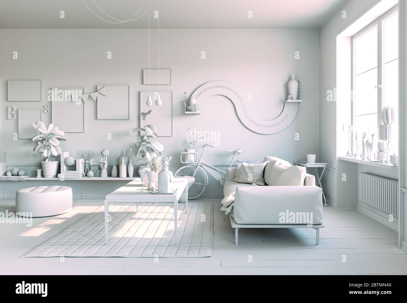 3d render of beautiful white interior room Stock Photo - Alamy