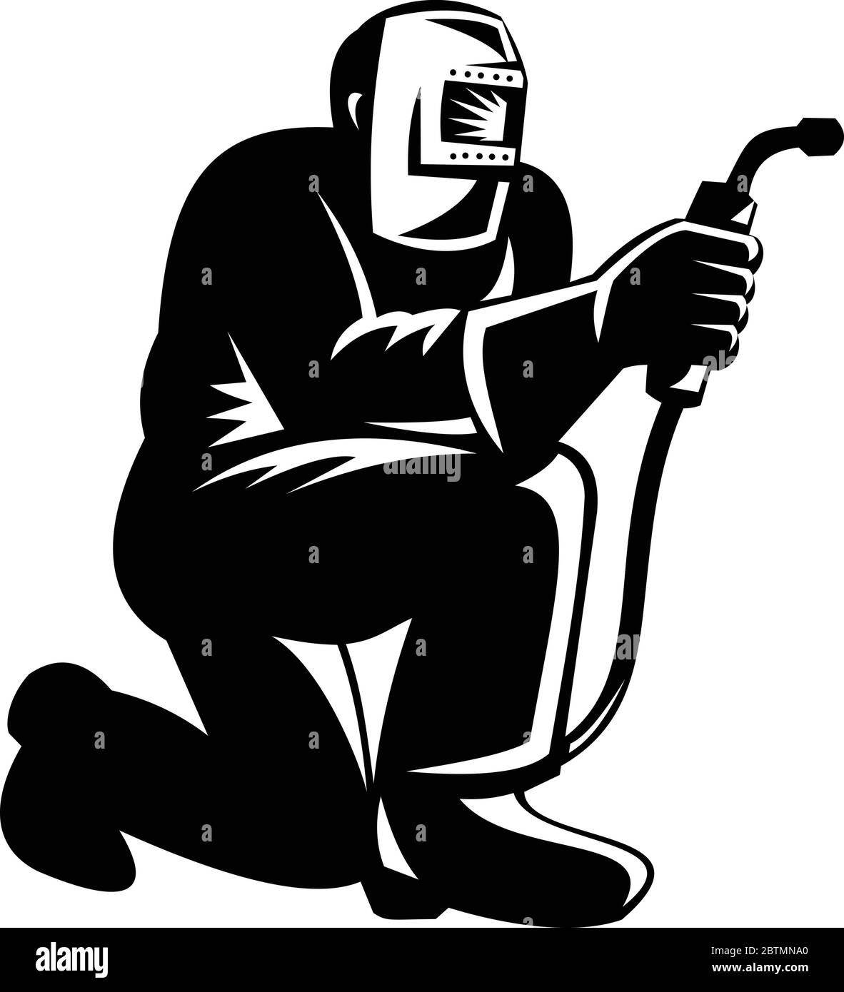 Illustration Of Welder Worker Working Using Welding Torch Kneeling On