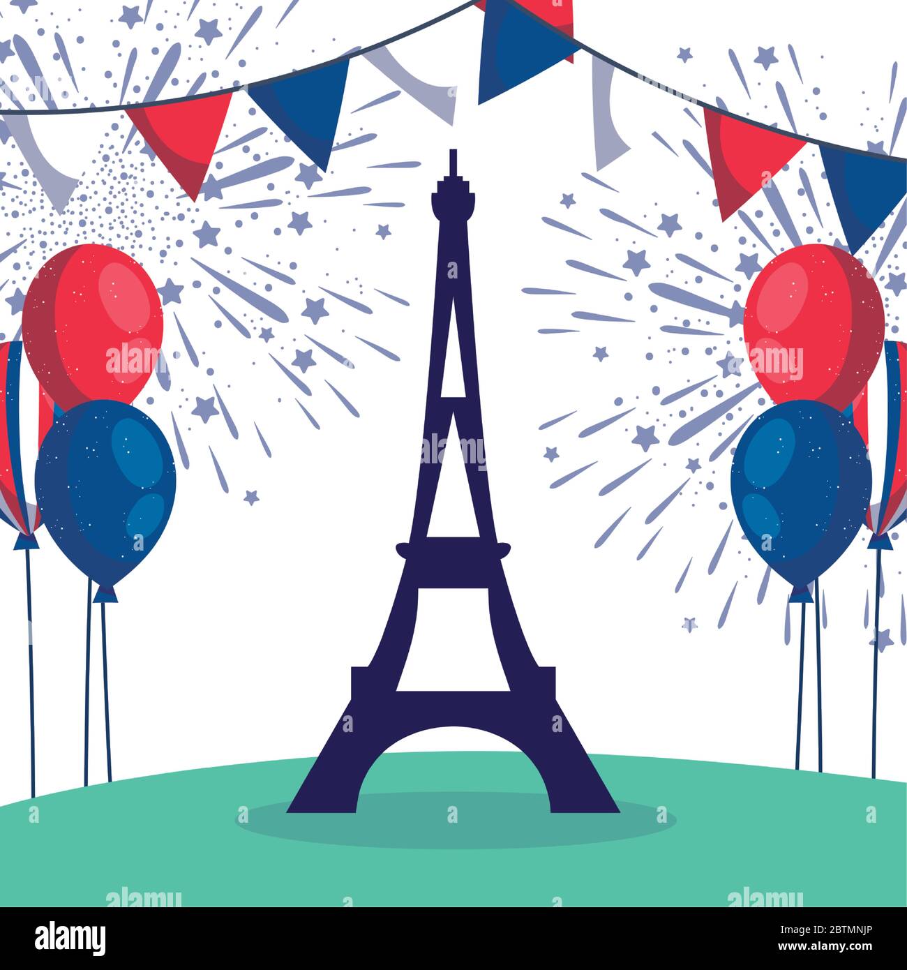 france eiffel tower with banner pennant design, Happy bastille day and ...