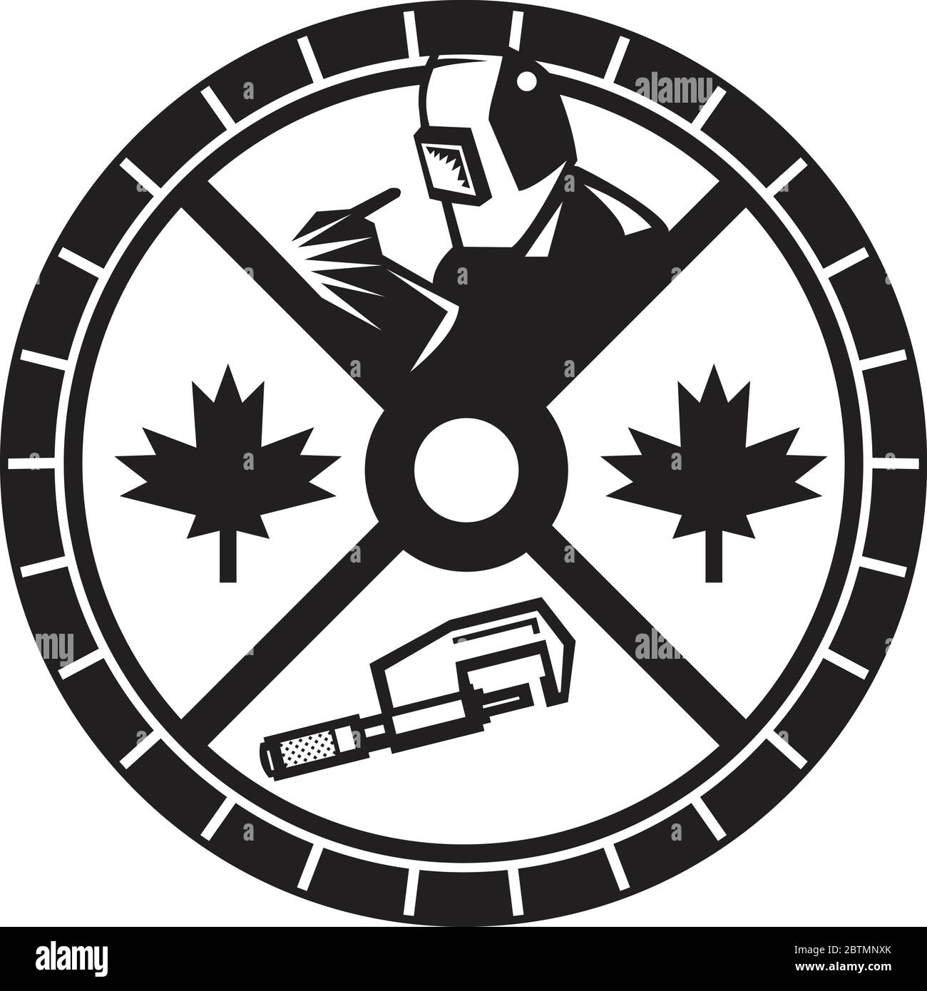 Illustration of a Canadian welder welding, caliper and maple leaf set ...
